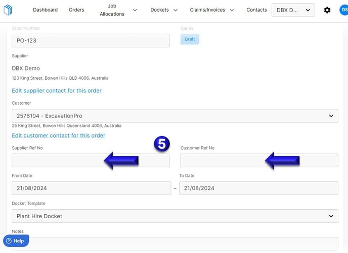 Create a New Order on Docketbook Website